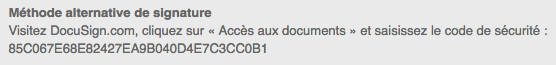 Méthode de signature alternative : accès via le code de sécurité
