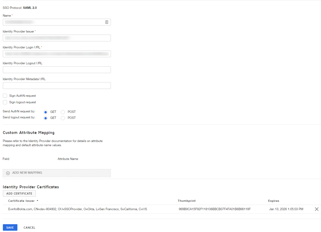DocuSign SSOv2 - Identity Provider Settings