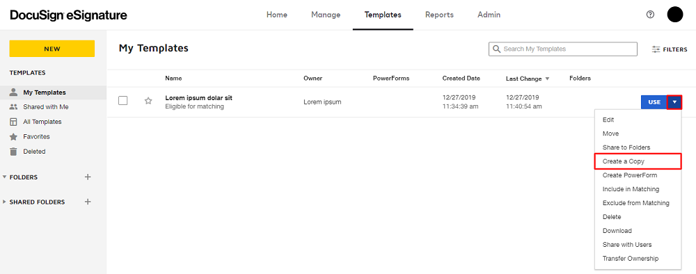 How can I create a copy of my Template?