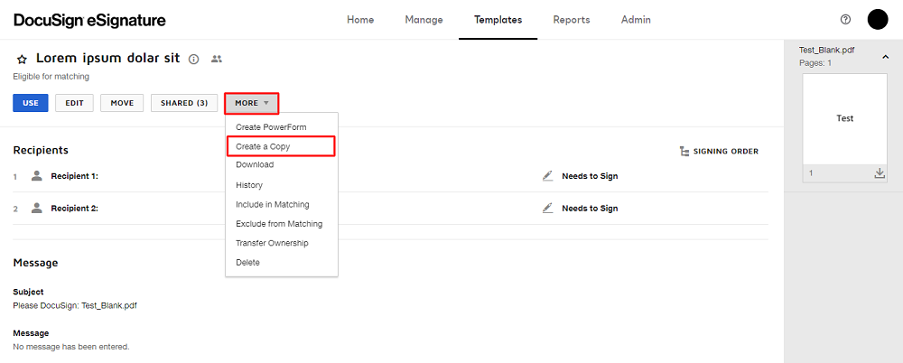 How can I create a copy of my Template?