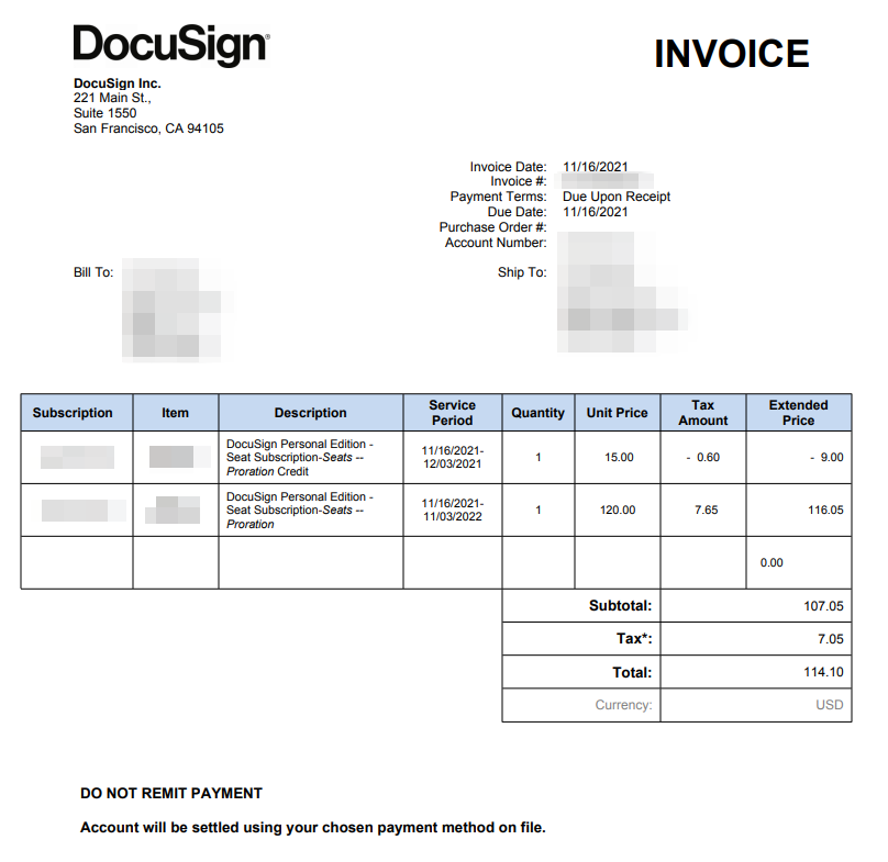 Understanding Your DocuSign Invoice for Web Plans