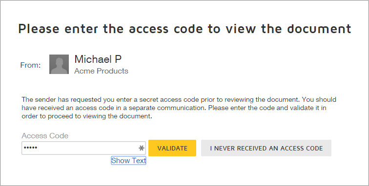 Locate an envelope access code to sign