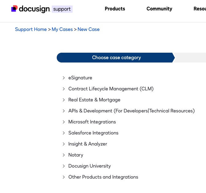 Open a case in the Docusign Support Center