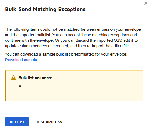 Why is my bulk send recipient list showing an error when sending or uploading?