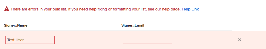 Why is my bulk send recipient list showing an error when sending or uploading?