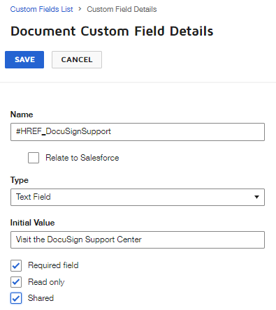 How do I create a hyperlink in a DocuSign document?