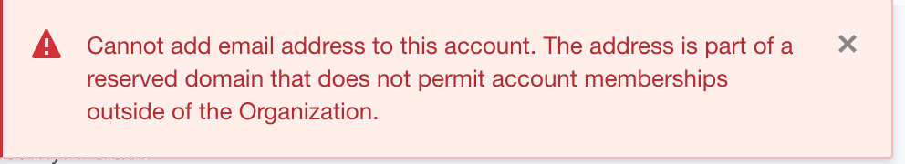 Error: Cannot add email address to this account. The address is part of ...