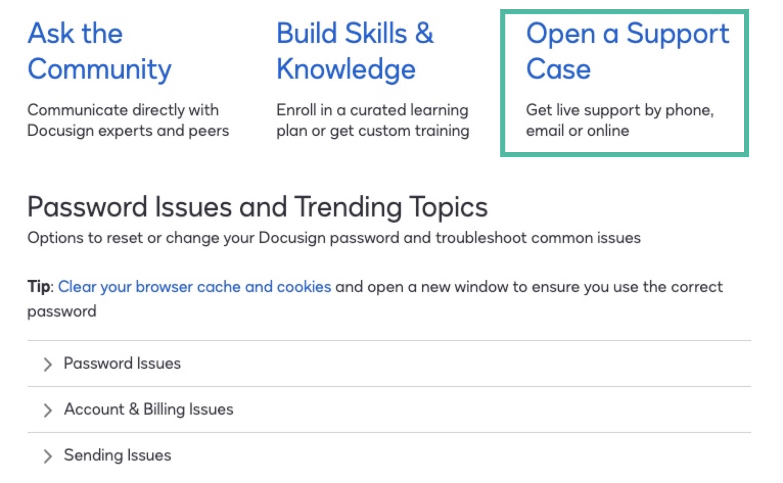 Open a case in the Docusign Support Center