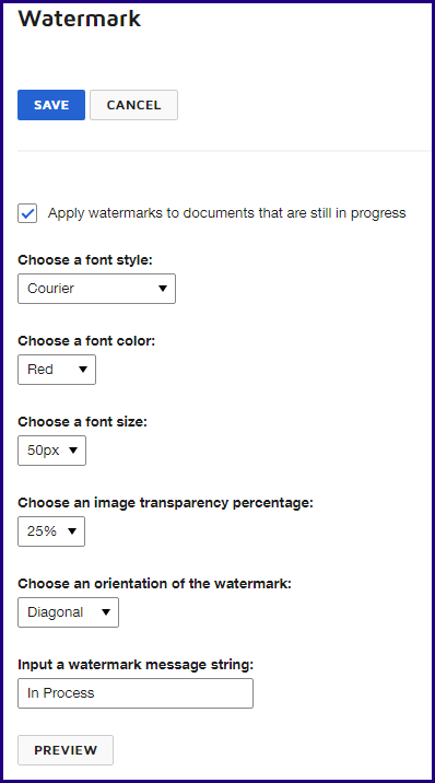 How do I manage the watermark for In-Process envelopes sent from my ...