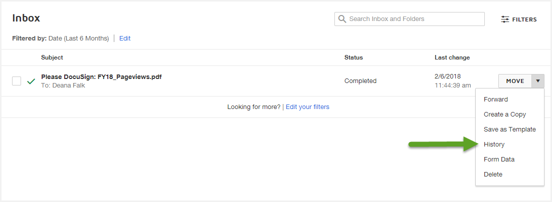 How do I check the envelope history?