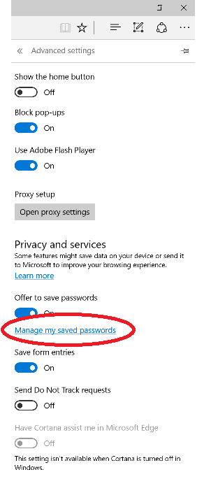Troubleshooting cached login credentials in Microsoft Edge