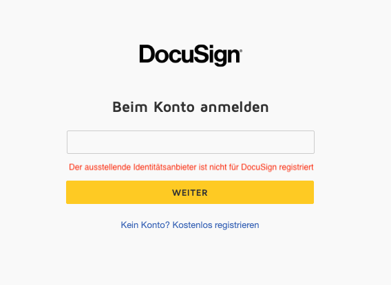 DocuSign Single Sign-on (SSO) – Fehlermeldung „Der ausstellende ...