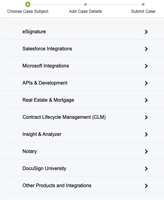 Como posso abrir um caso no Centro de Suporte DocuSign?