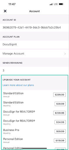 How to manage or cancel your DocuSign plan (iPad, iPhone)