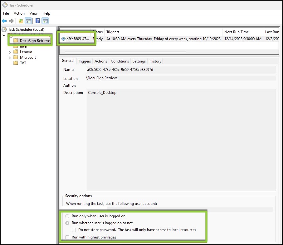 Retrieve: Schedule a Task using the Windows Task Scheduler