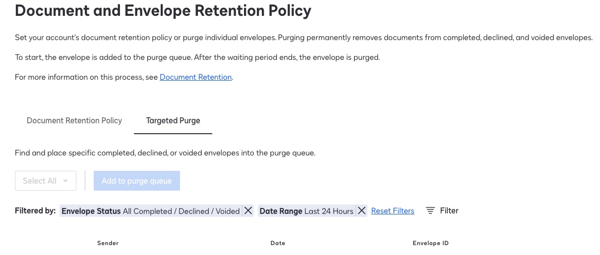 Document Retention and Targeted Envelope Purge | eSignature