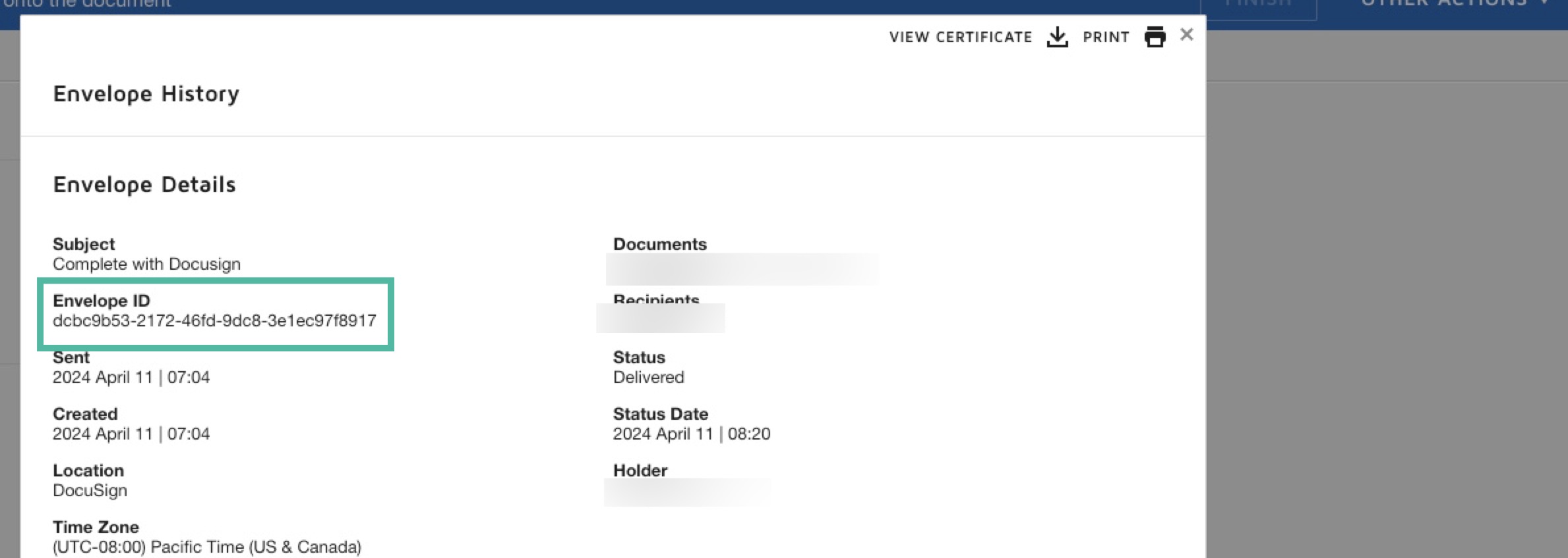 Locate a Docusign envelope ID
