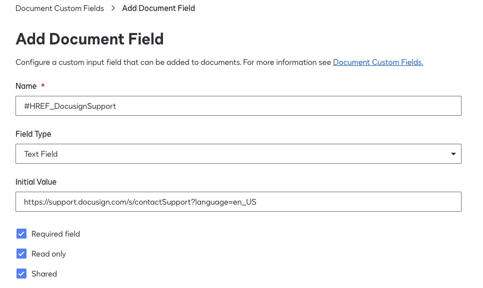 How do I create a hyperlink in a Docusign document?