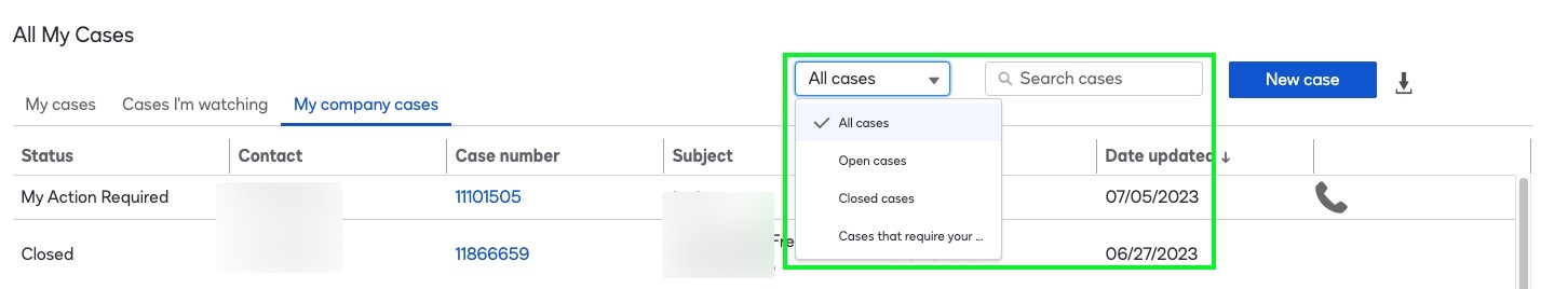 As an Admin, how can I view and manage all cases for my account?