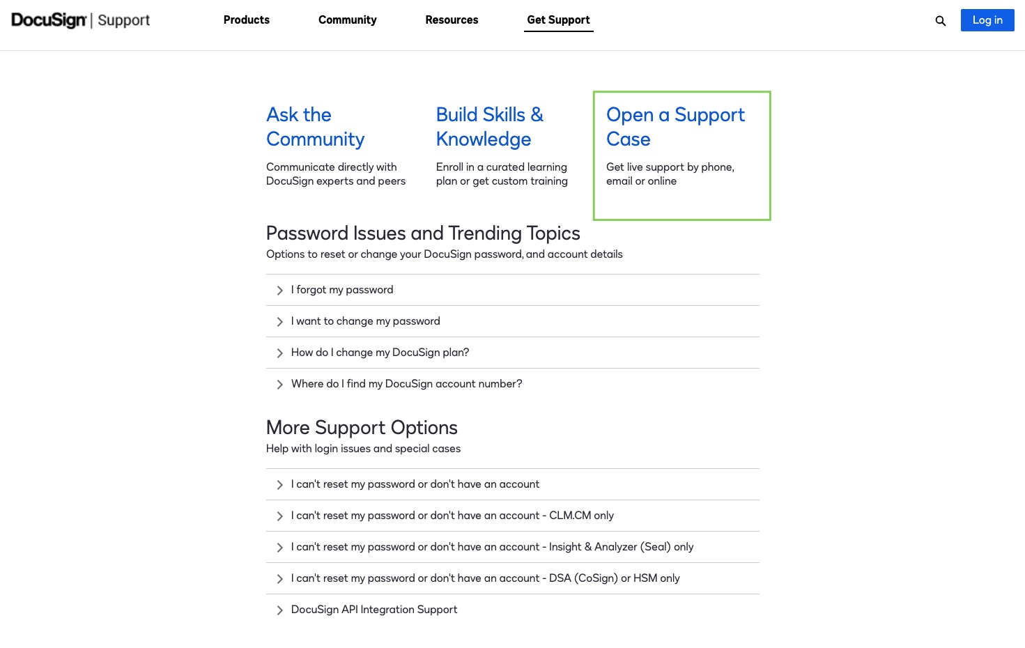 How do I open a case in the DocuSign Support Center?