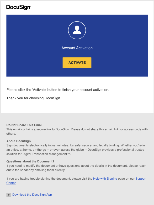 DocuSign Account activation steps and FAQ