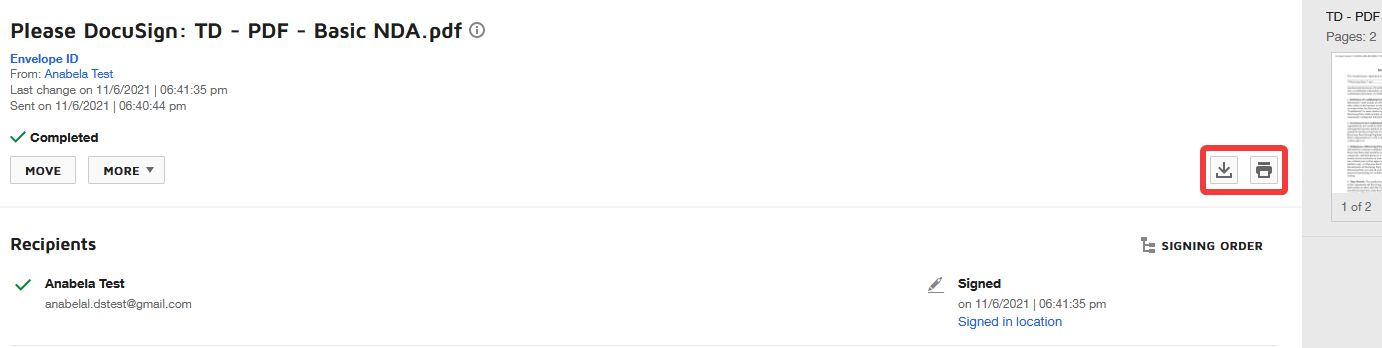 How do I download and print a document that I received?