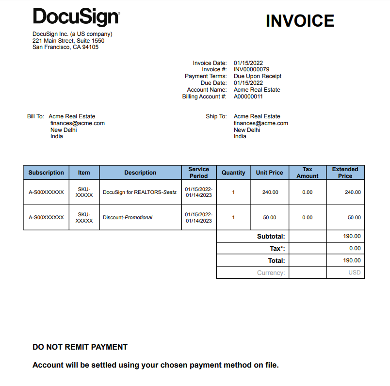 Understanding your DocuSign invoice for Web plans