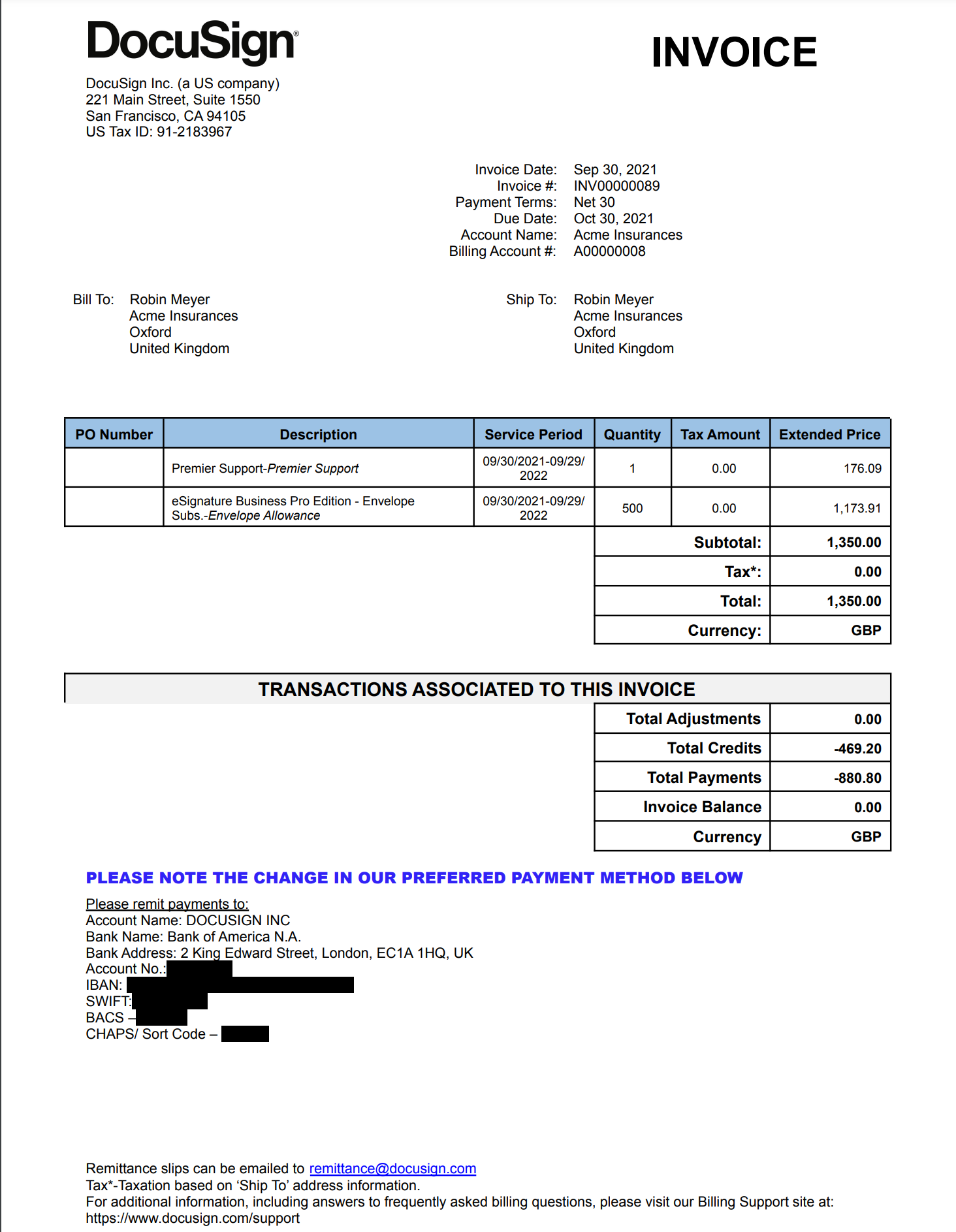 Understand your DocuSign invoice for Direct plans