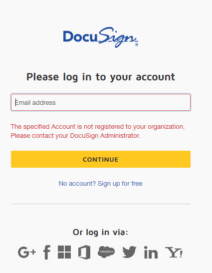 SSO - The specified Account is not registered to your organization ...