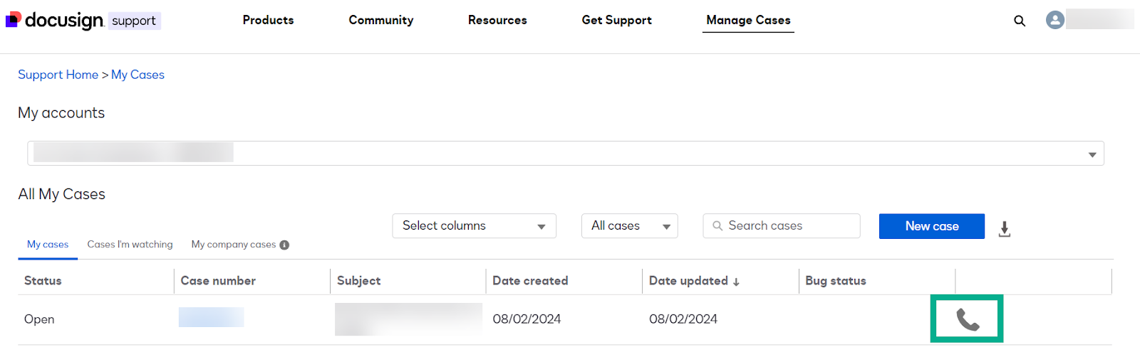 How can I request a phone call from Docusign Support?