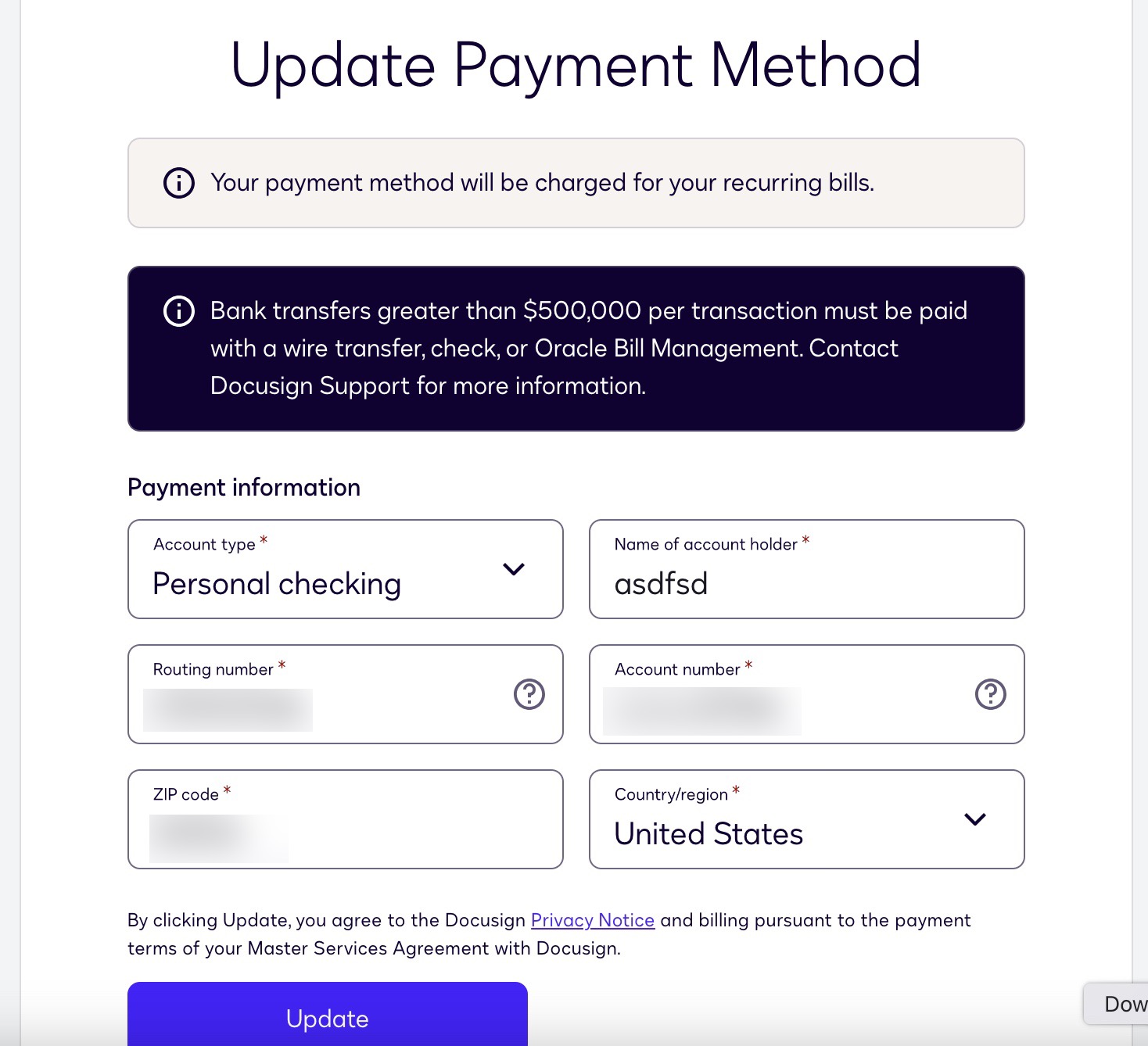 Update your payment information