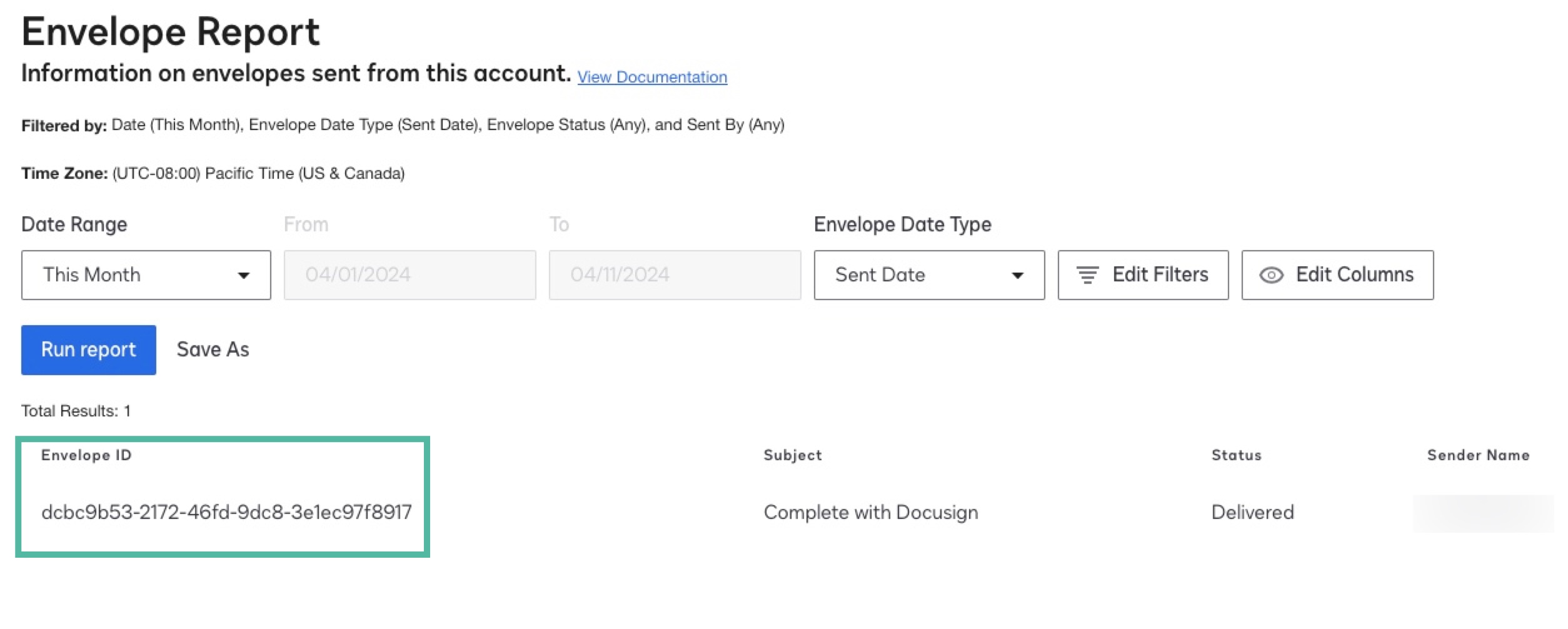 Locate a Docusign envelope ID
