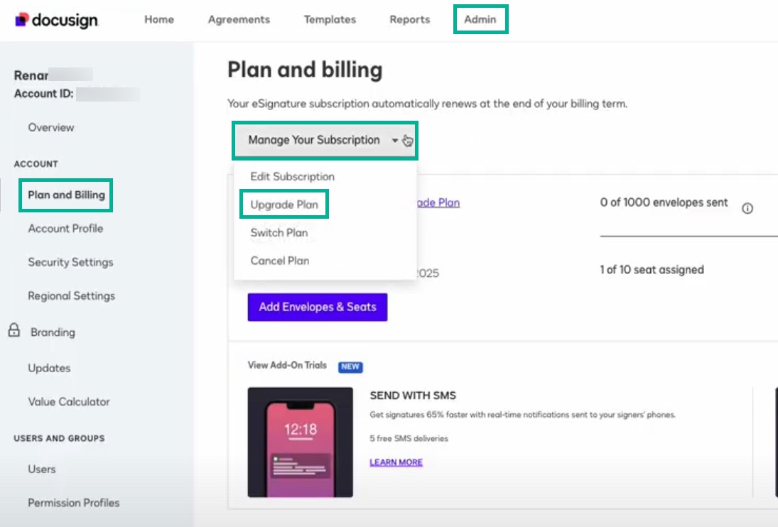 Preguntas frecuentes: ¿Cómo realizo cambios en mi plan de Docusign?