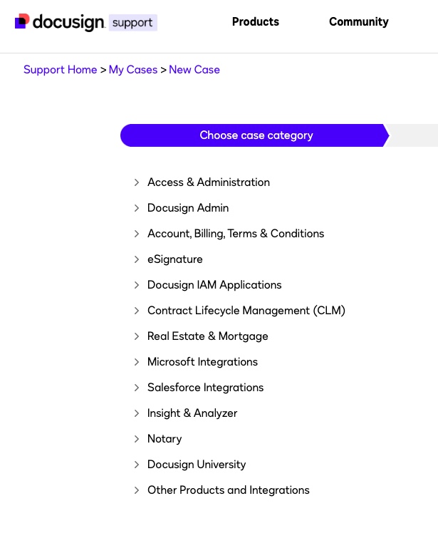 Open a case in the Docusign Support Center