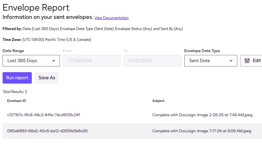 Locate a Docusign envelope ID