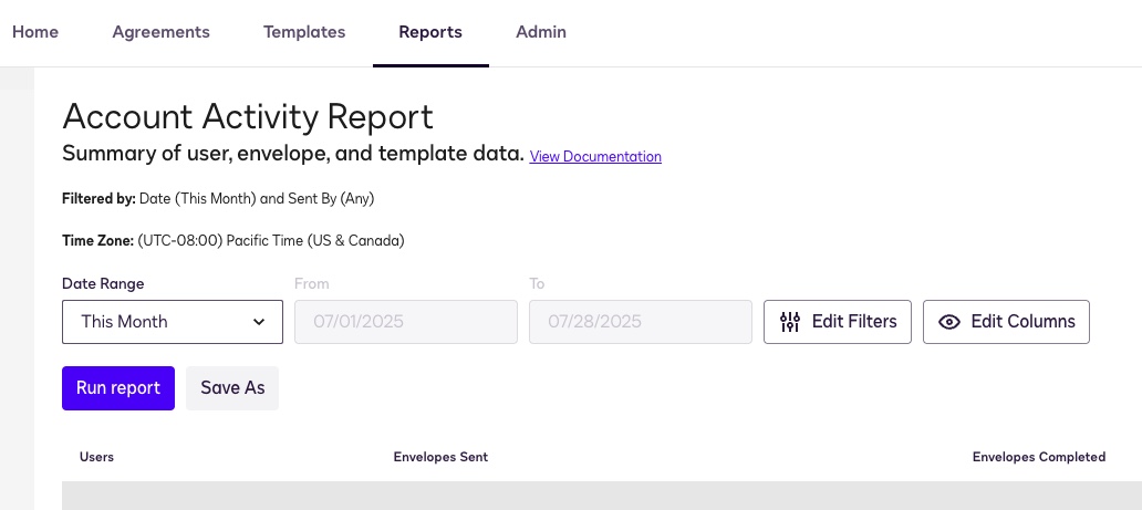 How do I see how many envelopes my account has used?