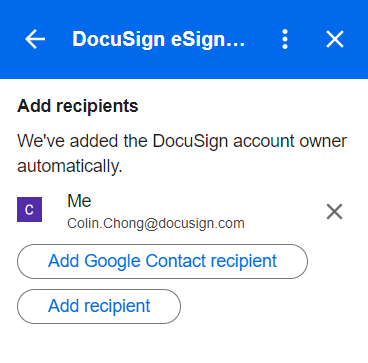 How do I send an envelope with the Docusign for Google Worksapce add-on?