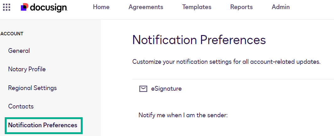 Manage Docusign email notification preferences