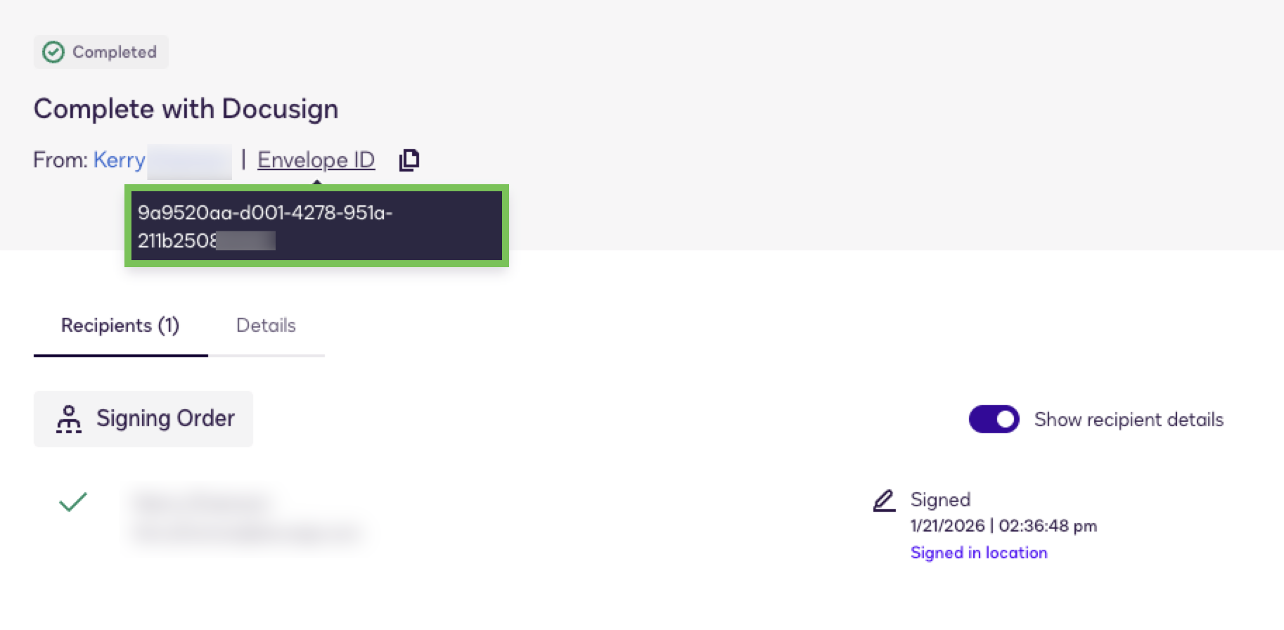 Locate a Docusign envelope ID