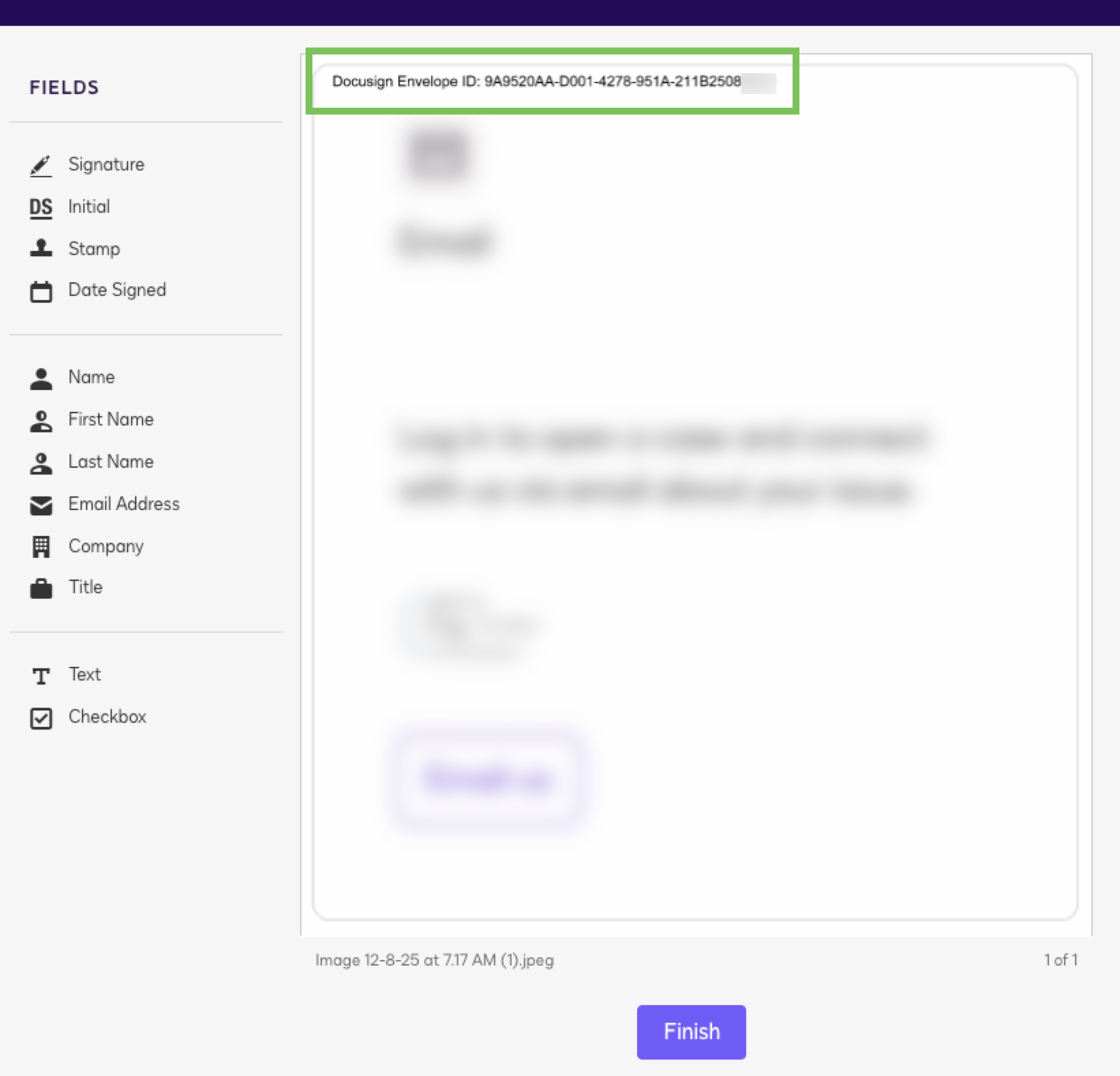 Locate a Docusign envelope ID