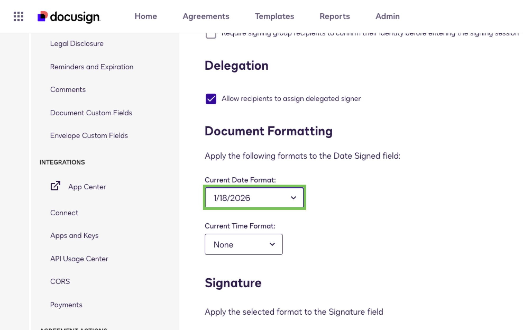 How do I include a time stamp along with the date signed on document?